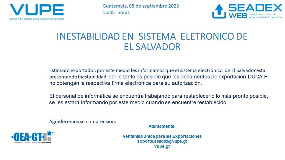 Sistema electrónico de El Salvador reestablecido - VUPE