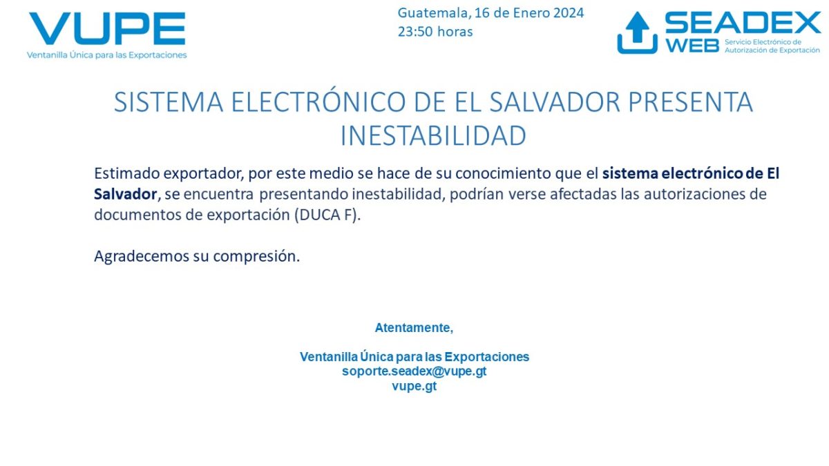 SISTEMA ELECTRÓNICO DE EL SALVADOR PRESENTA INESTABILIDAD - VUPE