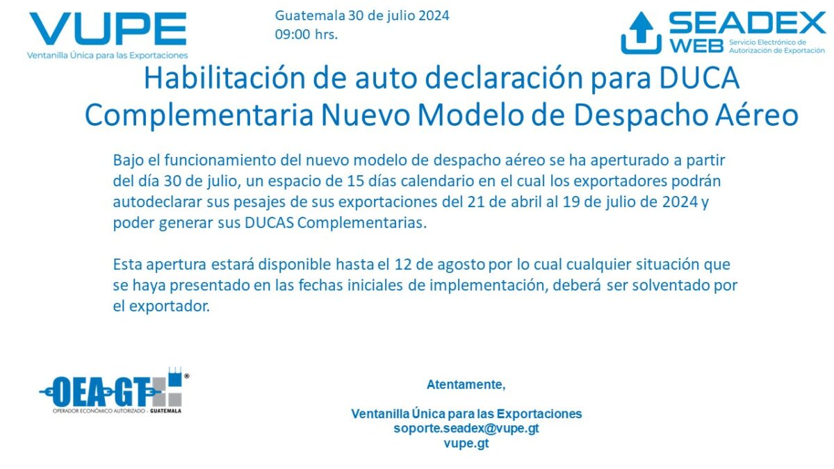 Habilitación de auto declaración para DUCA Complementaria Nuevo Modelo ...