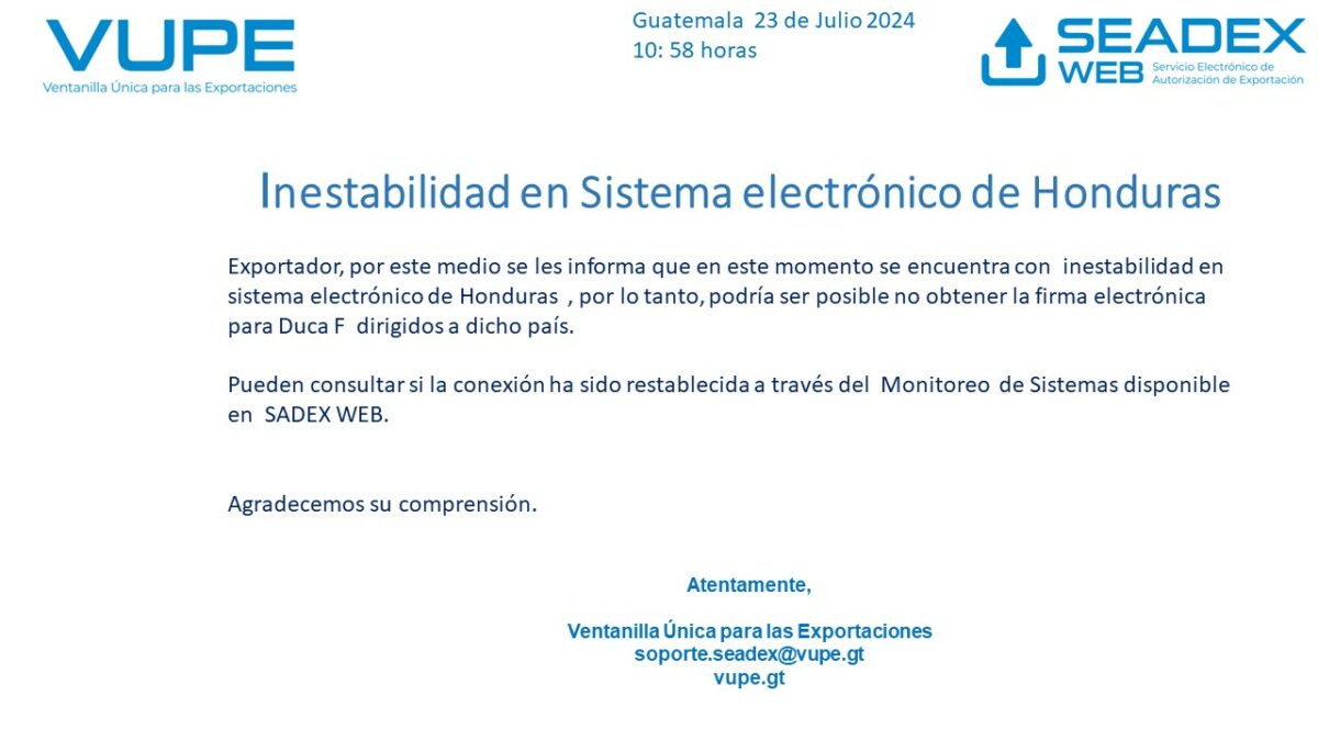 Inestabilidad en Sistema electrónico de Honduras - VUPE