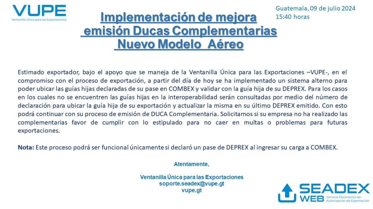 Implementación de mejora emisión Ducas Complementarias Nuevo Modelo ...