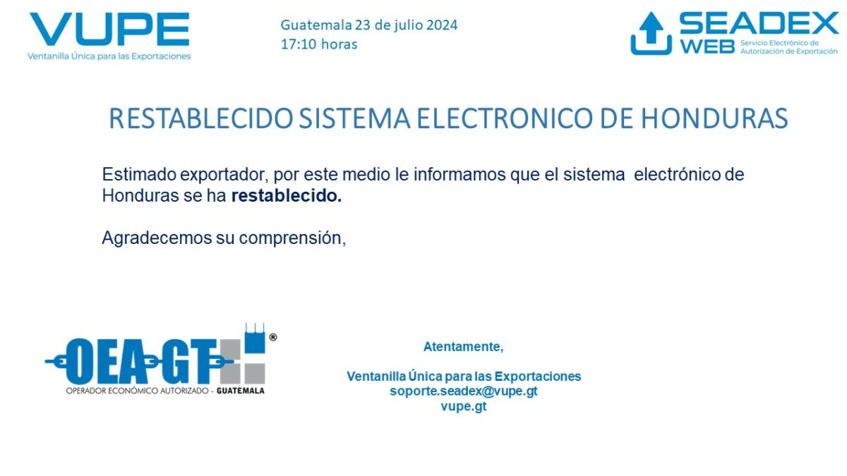 RESTABLECIDO SISTEMA ELECTRONICO DE HONDURAS - VUPE