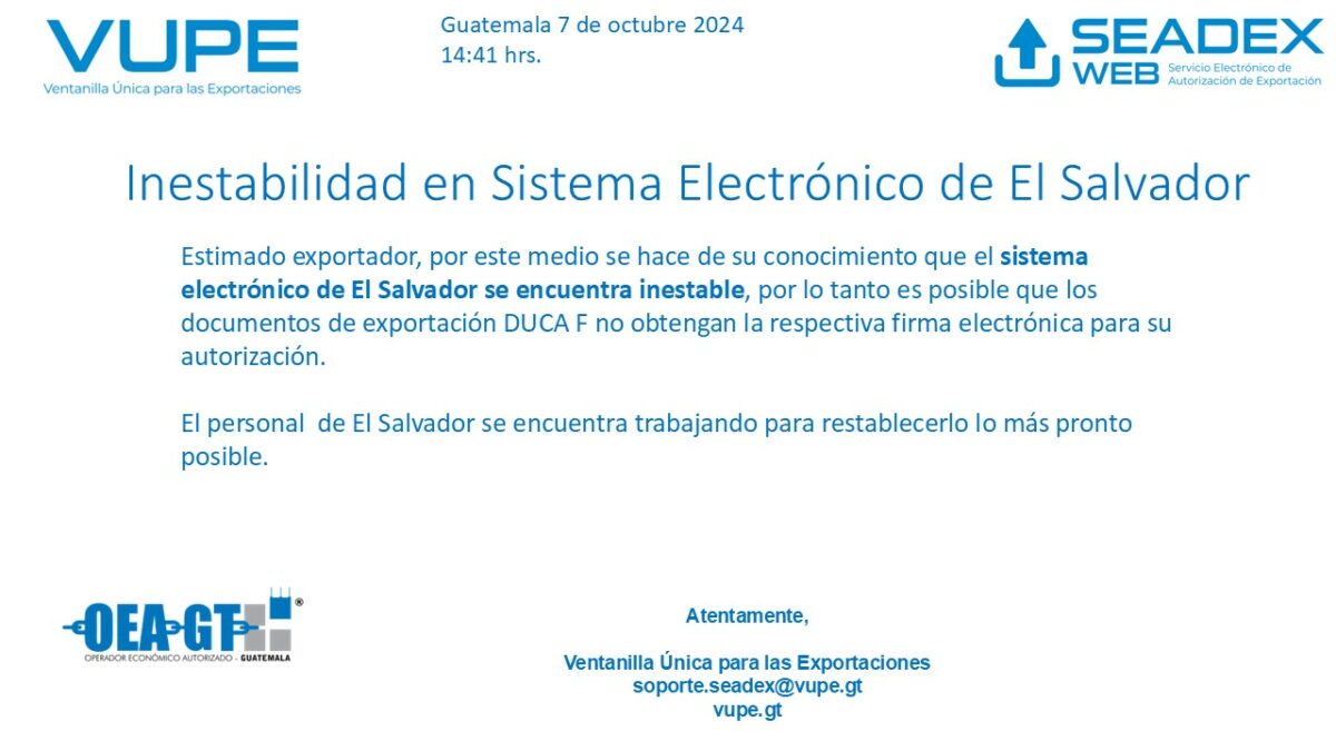 Inestabilidad en Sistema Electrónico de El Salvador - VUPE
