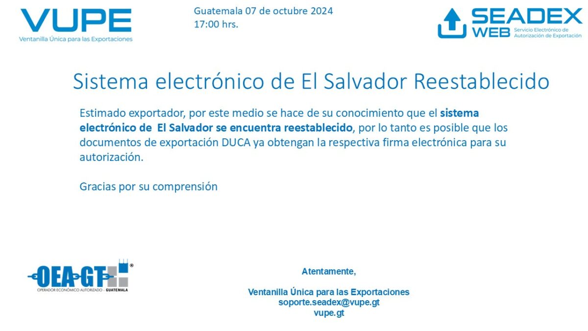 Sistema electrónico de El Salvador Reestablecido - VUPE
