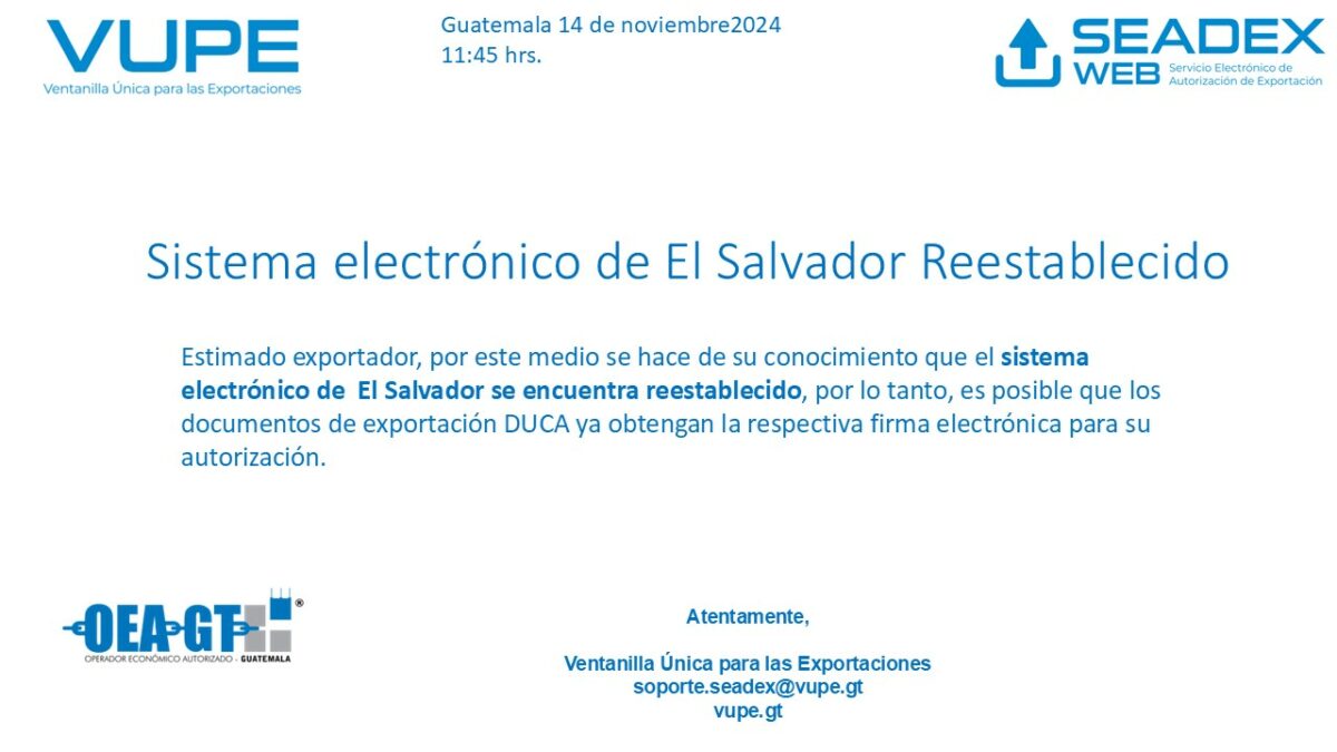 Sistema electrónico de El Salvador Reestablecido - VUPE