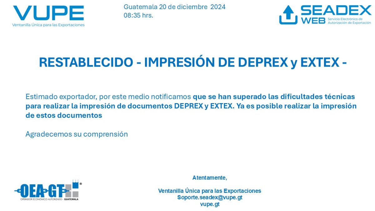 RESTABLECIDO - IMPRESIÓN DE DEPREX y EXTEX - VUPE