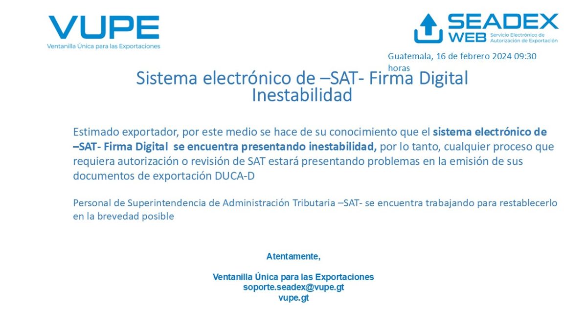 Sistema electrónico de –SAT- Firma Digital Inestabilidad - VUPE