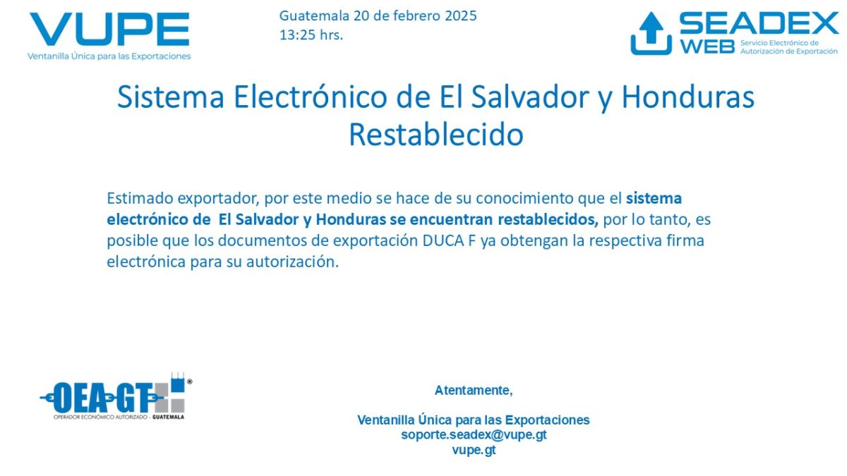 Sistema Electrónico de El Salvador y Honduras Restablecido - VUPE