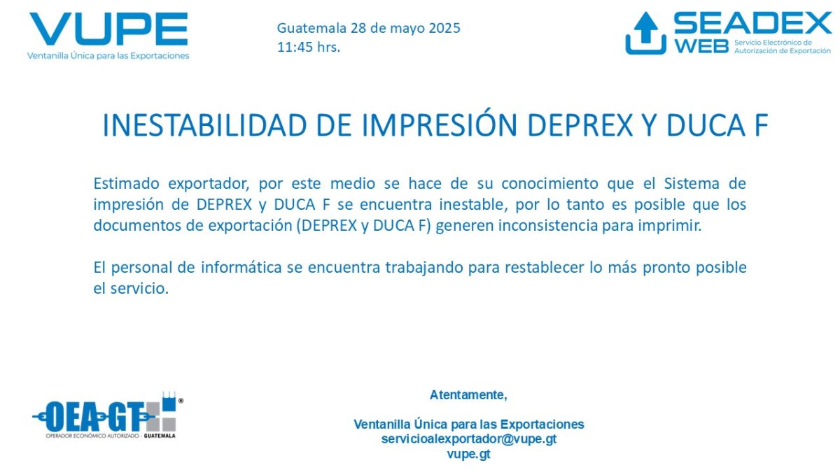 INESTABILIDAD DE IMPRESIÓN DEPREX Y DUCA F - VUPE