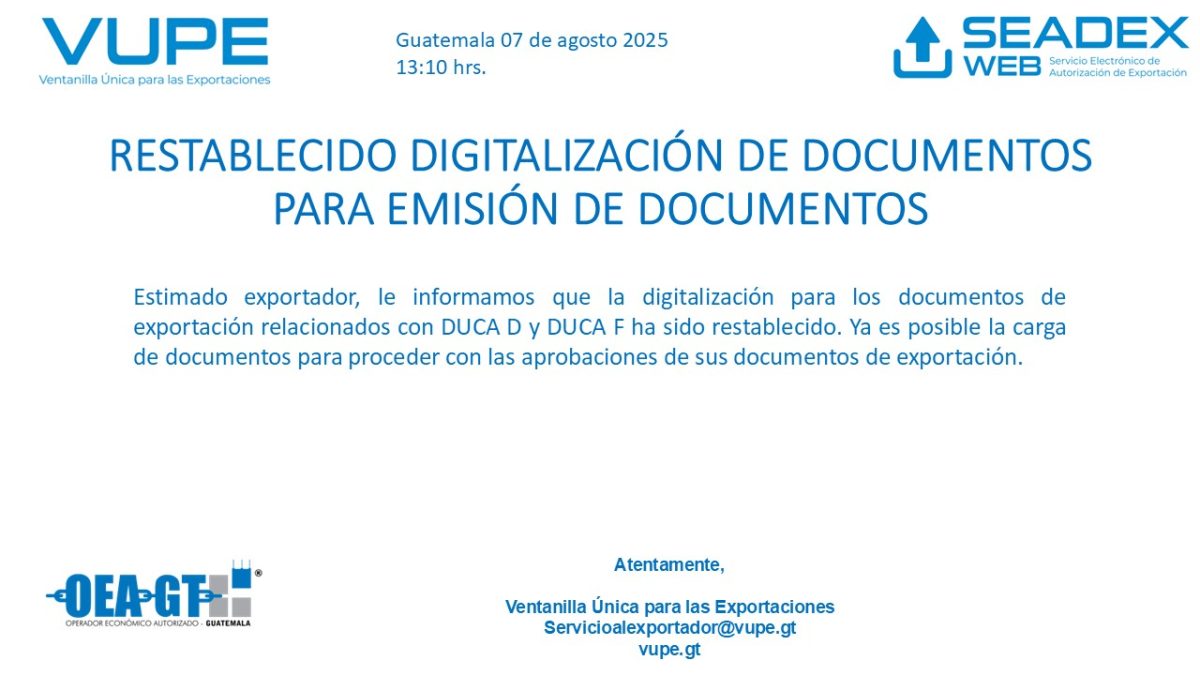 RESTABLECIDO DIGITALIZACIÓN DE DOCUMENTOS PARA EMISIÓN DE DOCUMENTOS - VUPE