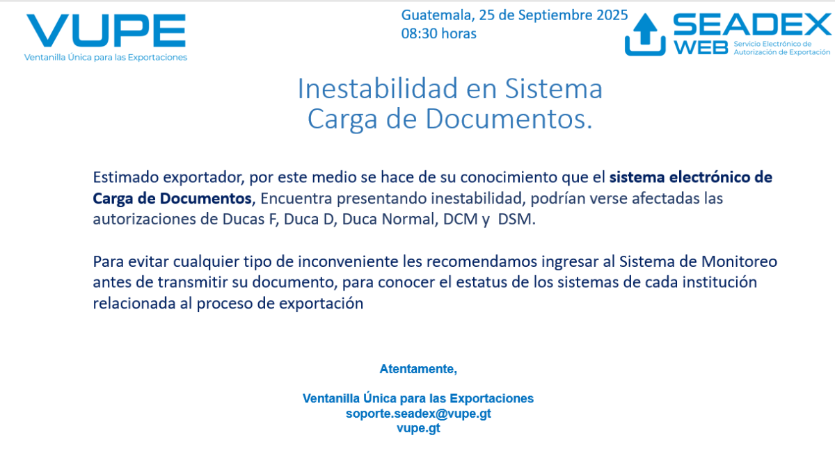 Inestabilidad en Sistema Carga de Documentos. - VUPE